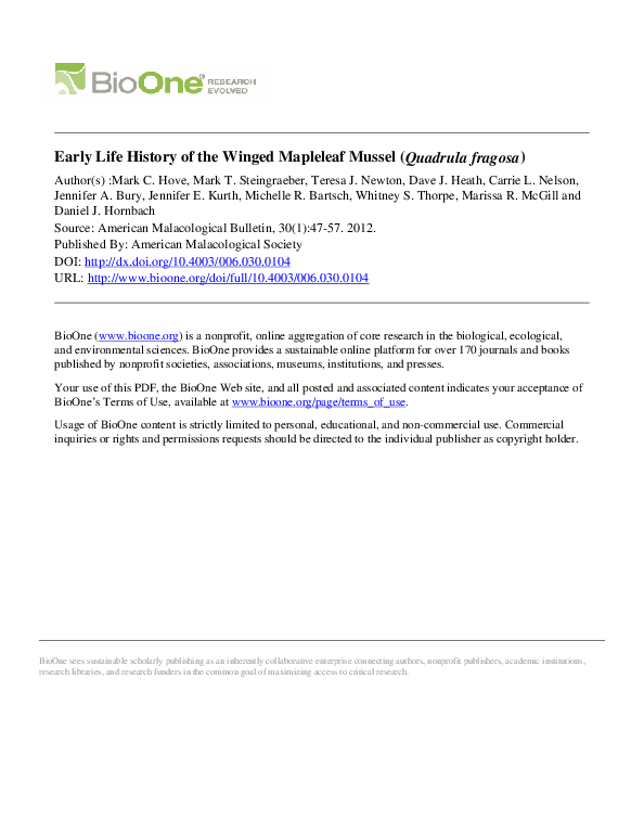 (PDF) Early Life History of the Winged Mapleleaf Mussel ( Quadrula ...