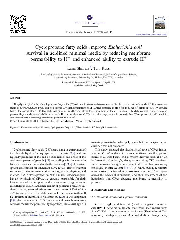 (PDF) Cyclopropane fatty acids improve Escherichia coli survival in ...