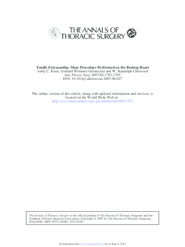 (PDF) Totally extracardiac Maze procedure performed on the beating heart