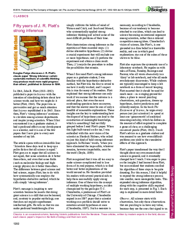 (PDF) Fifty years of J. R. Platt's strong inference