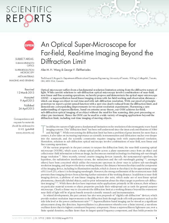 (PDF) An Optical Super-Microscope for Far-field, Real-time Imaging Beyond the Diffraction Limit