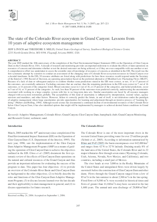 (PDF) The state of the Colorado River ecosystem in Grand Canyon ...
