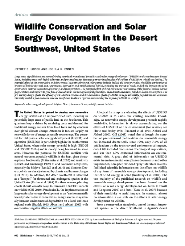 (PDF) Wildlife Conservation and Solar Energy Development in the Desert ...