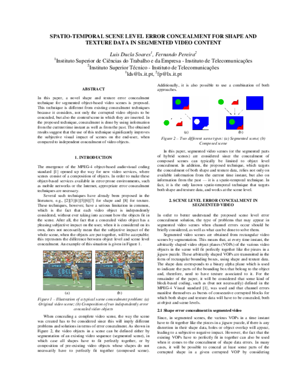 Pdf Spatio Temporal Scene Level Error Concealment For Shape And Texture Data In Segmented
