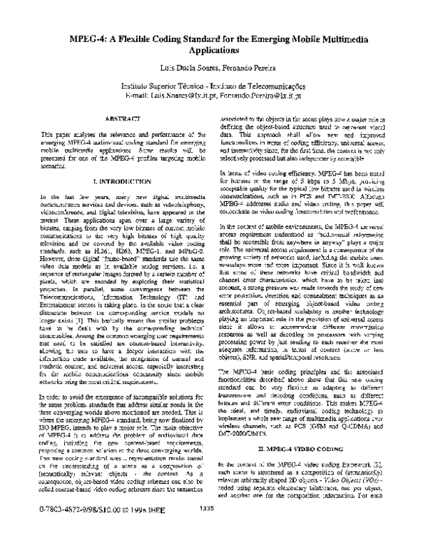 Pdf Mpeg4 A Flexible Coding Standard For The Emerging Mobile Multimedia Applications
