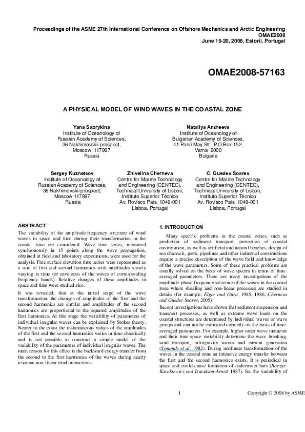 (PDF) A Physical Model of Wind Waves in the Coastal Zone | Yana ...