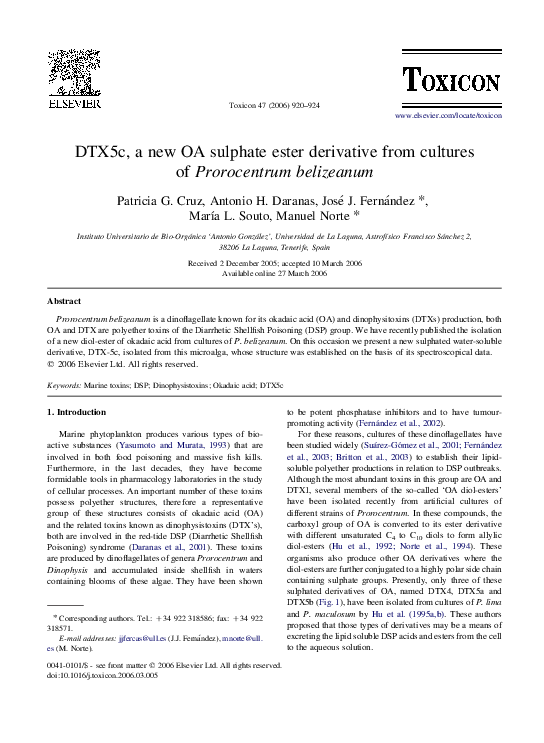 (PDF) DTX5c, a new OA sulphate ester derivative from cultures of ...