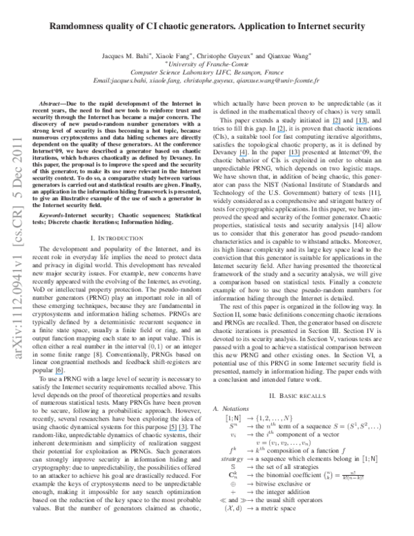 (PDF) Randomness Quality of CI Chaotic Generators: Applications to Internet Security