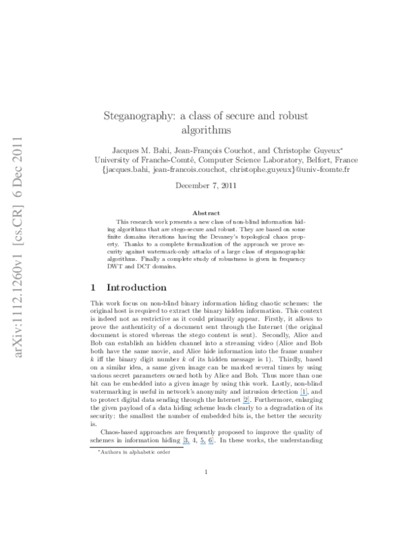 Pdf Steganography A Class Of Secure And Robust Algorithms Christophe Guyeux