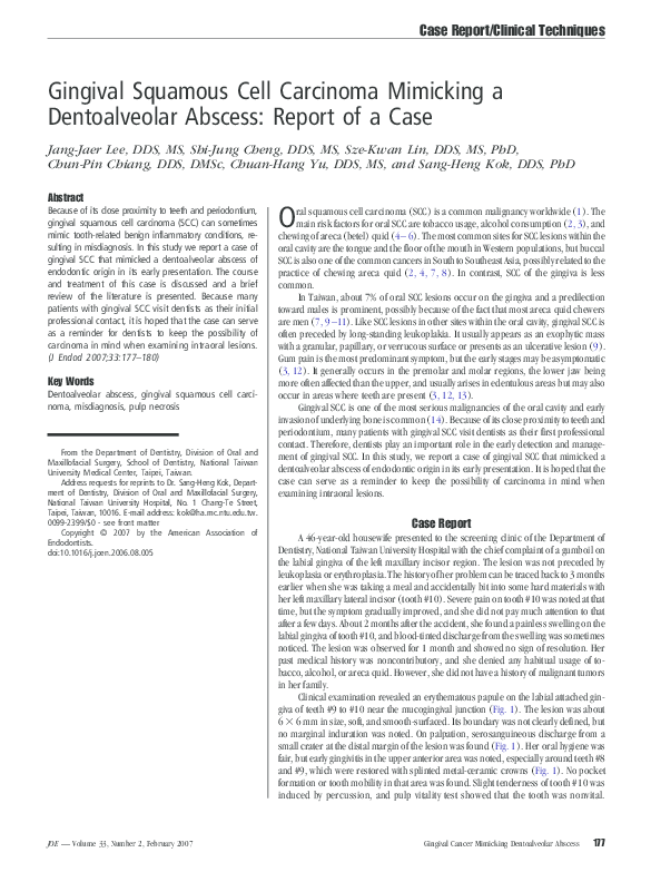 (PDF) Gingival Squamous Cell Carcinoma Mimicking a Dentoalveolar ...