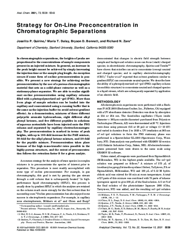 (PDF) Strategy for On-Line Preconcentration in Chromatographic Separations