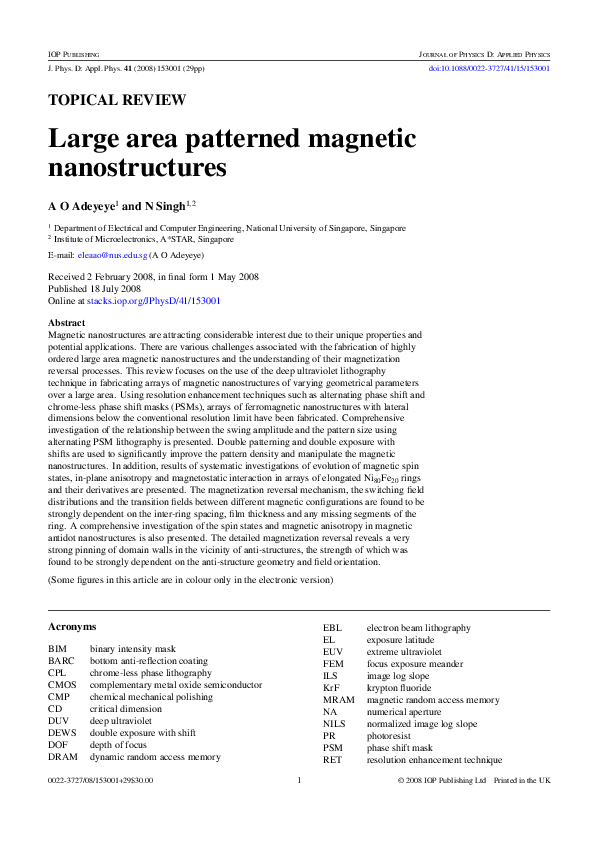 (PDF) Large-area patterned magnetic nanostructures by self-assembling of polystyrene nanospheres