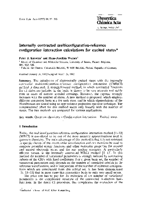 (PDF) Internally contracted multiconfiguration-reference configuration interaction calculations ...