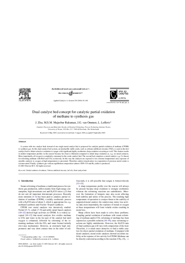(PDF) Dual catalyst bed concept for catalytic partial oxidation of ...