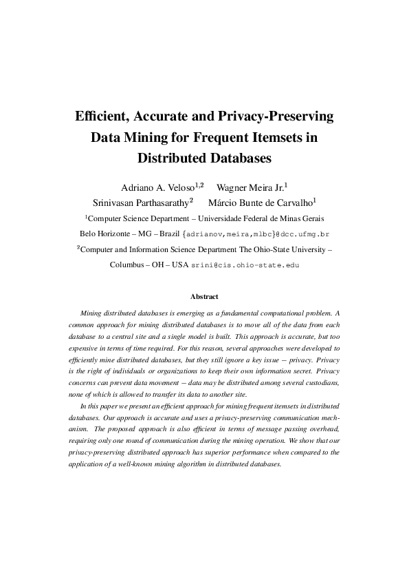 Pdf Efficient Accurate And Privacy Preserving Data Mining For Frequent Itemsets In