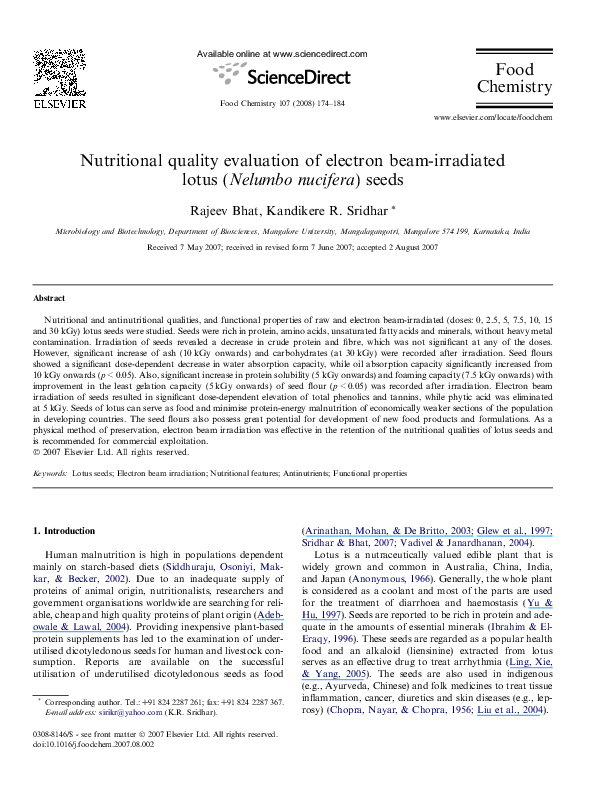 (PDF) Nutritional quality evaluation of electron beam-irradiated lotus ...