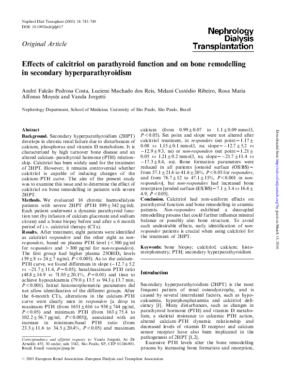 (PDF) Effects of calcitriol on parathyroid function and on bone ...