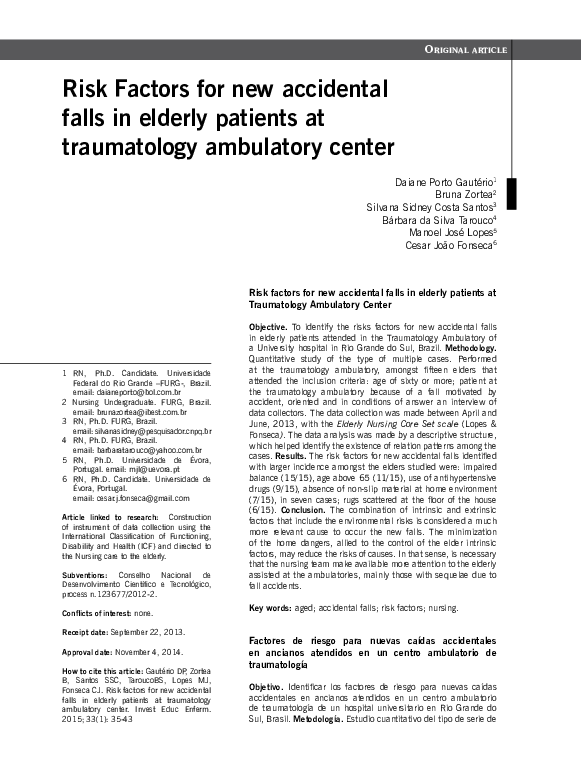 (PDF) Risk Factors for new accidental falls in elderly patients at ...