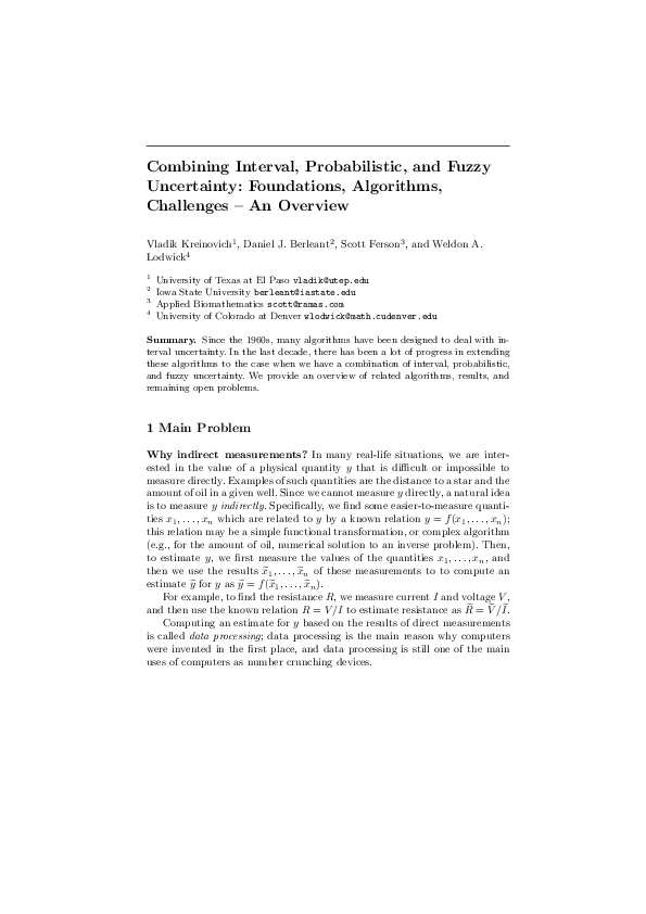 Combining Interval, Probabilistic, and Fuzzy Uncertainty: Foundations, Algorithms, Challenges ...