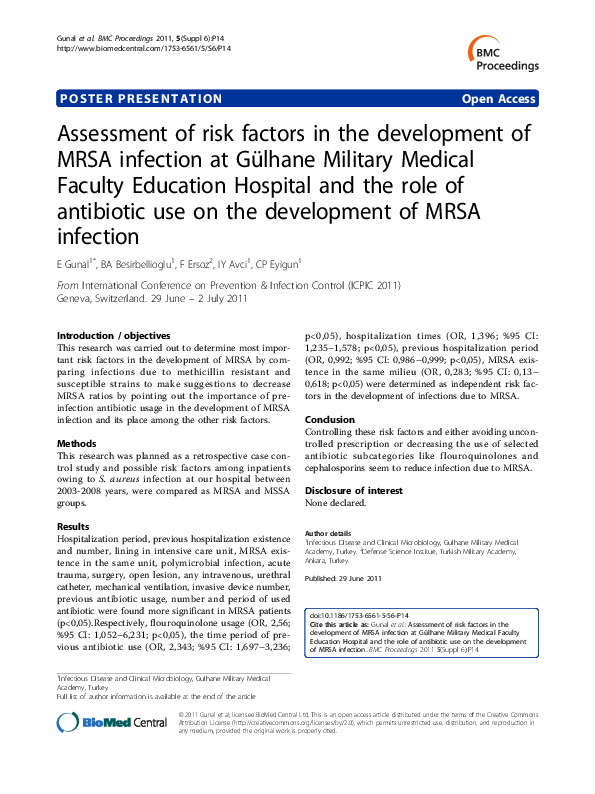 (PDF) Assessment of risk factors in the development of MRSA infection ...