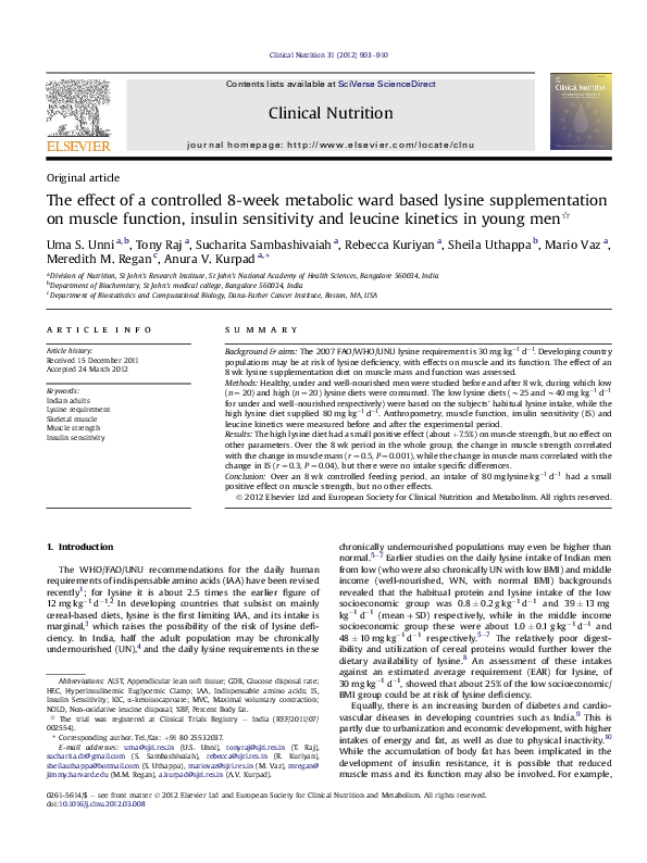 (PDF) The effect of a controlled 8-week metabolic ward based lysine ...