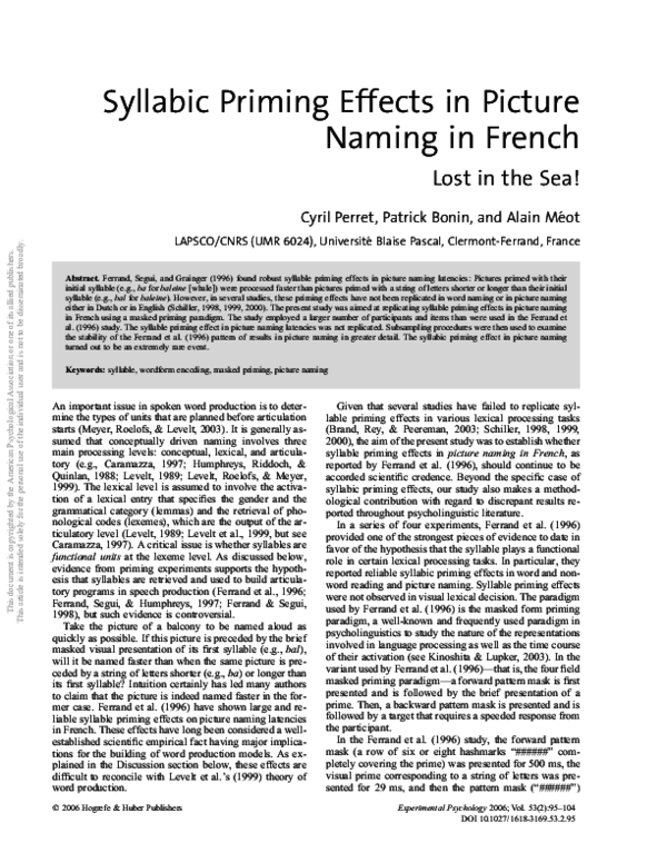 (PDF) Syllabic Priming Effects in Picture Naming in French