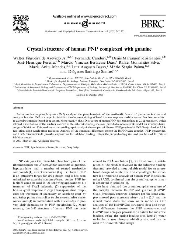 (PDF) Crystal structure of human PNP complexed with guanine