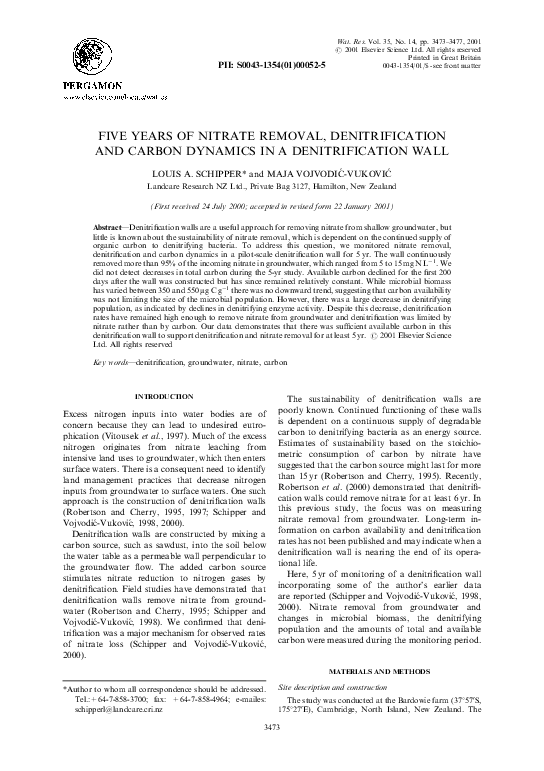 (PDF) Five years of nitrate removal, denitrification and carbon ...