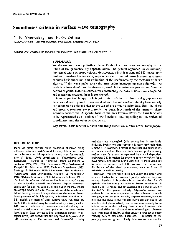 (PDF) Smoothness criteria in surface wave tomography