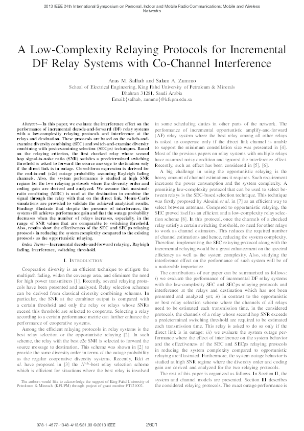 (PDF) A low-complexity relaying protocols for incremental DF relay systems with co-channel ...