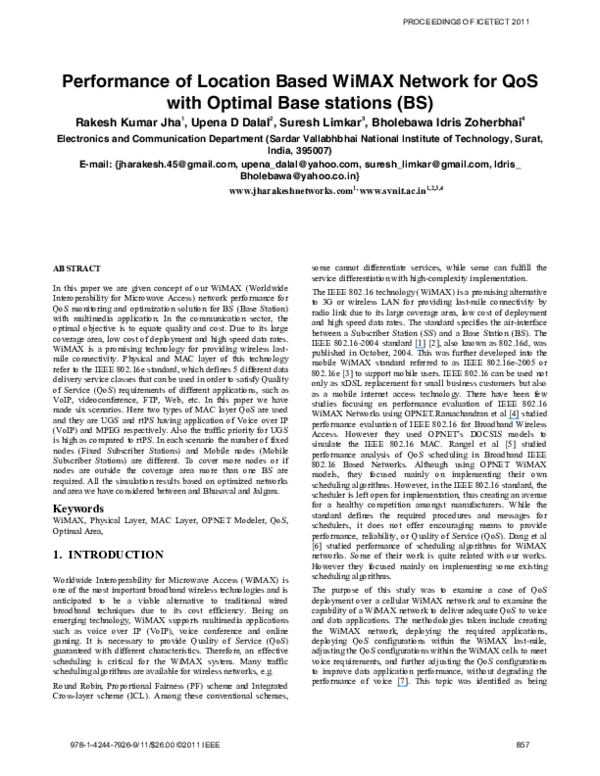 (PDF) Performance of location based WiMAX network for QoS with optimal ...