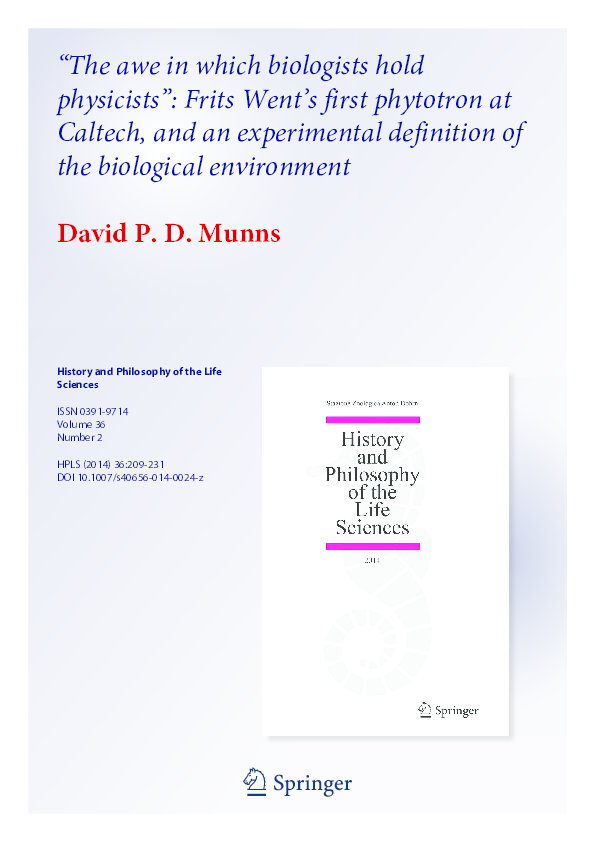 (PDF) The awe in which biologists hold physicists": Frits Went's first ...