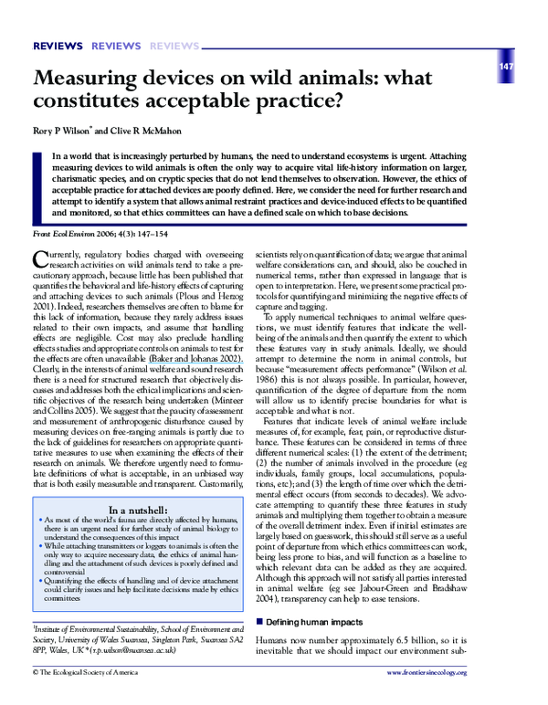 (PDF) Measuring devices on wild animals: what constitutes acceptable ...