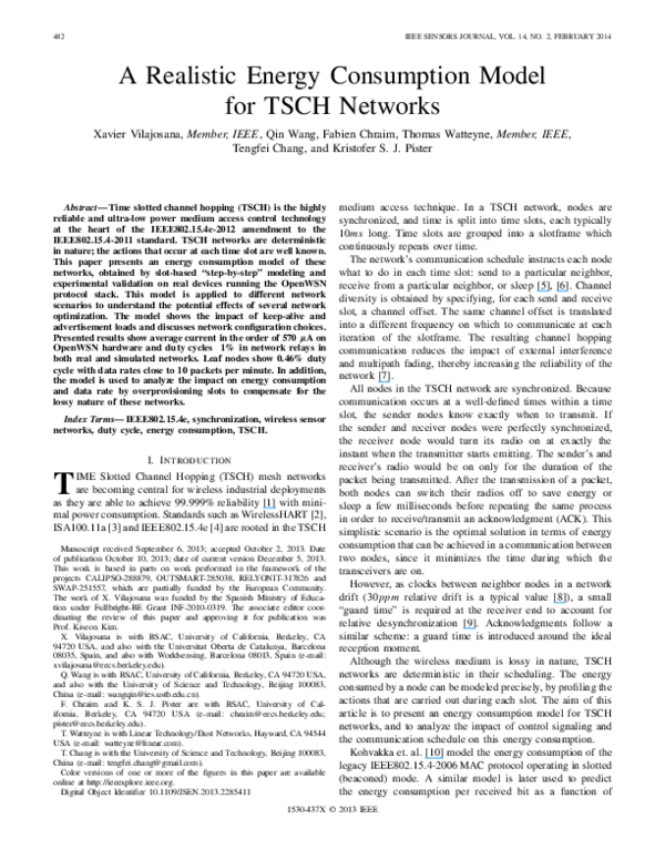 Pdf A Realistic Energy Consumption Model For Tsch Networks