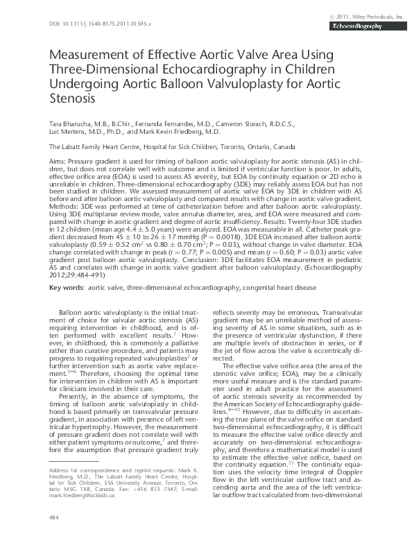 (PDF) Measurement of Effective Aortic Valve Area Using Three ...