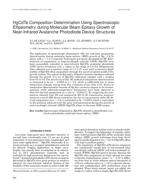 (PDF) HgCdTe composition determination using spectroscopic ellipsometry during molecular beam ...