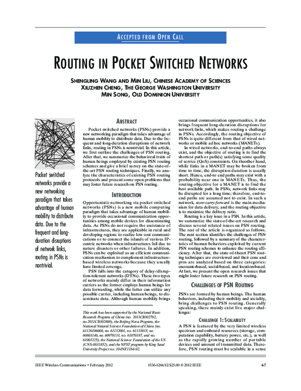 (PDF) Routing in pocket switched networks