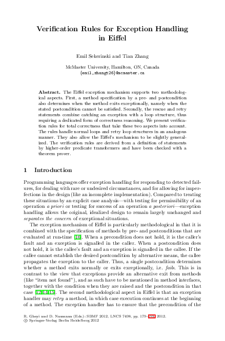 (PDF) Verification Rules for Exception Handling in Eiffel