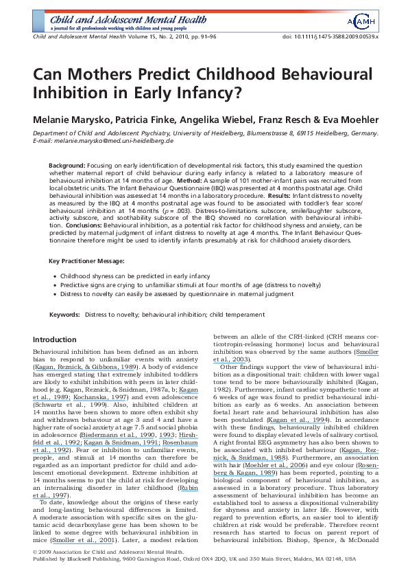 (PDF) Can Mothers Predict Childhood Behavioural Inhibition in Early ...