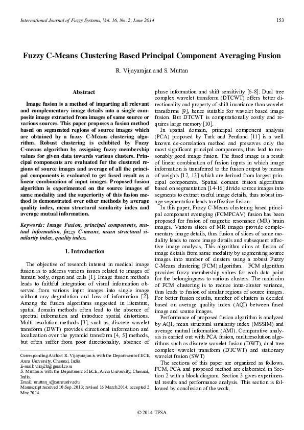 (PDF) Fuzzy C-Means Clustering Based Principal Component Averaging Fusion