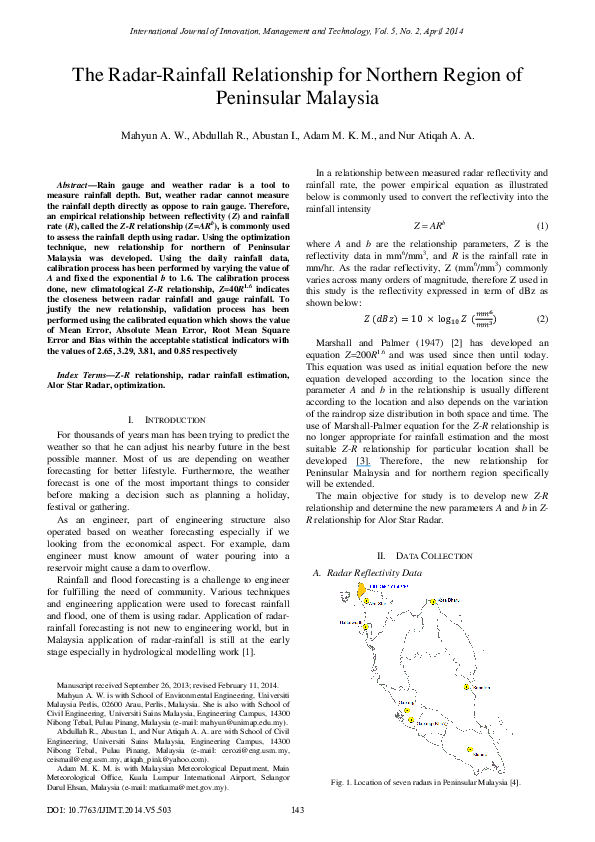 (PDF) The Radar-Rainfall Relationship for Northern Region of Peninsular ...