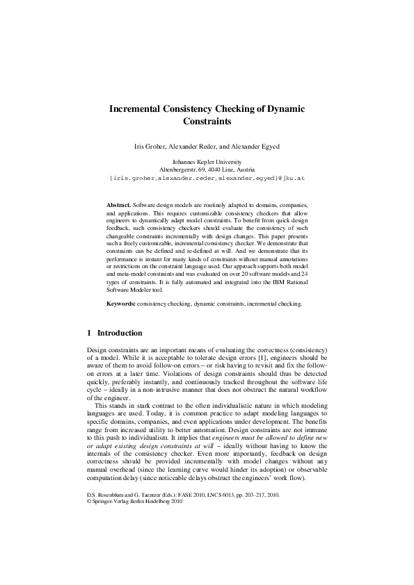 Pdf Incremental Consistency Checking Of Dynamic Constraints
