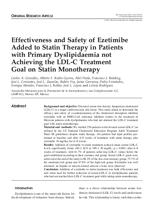 (PDF) Effectiveness and Safety of Ezetimibe Added to Statin Therapy in ...