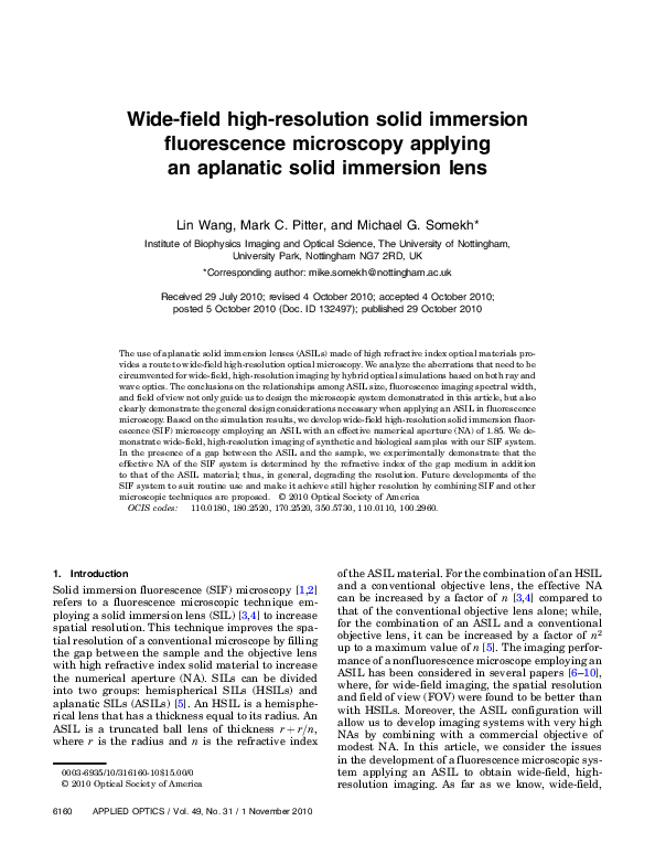 (PDF) Wide-field high-resolution solid immersion fluorescence microscopy applying an aplanatic ...