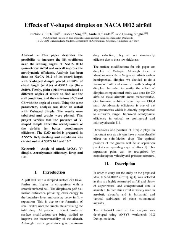 (PDF) Effects of V-shaped dimples on NACA 0012 airfoil