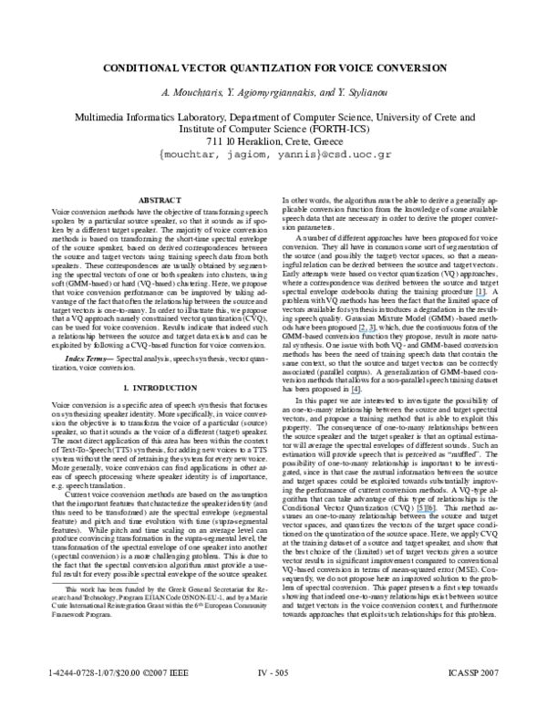 (PDF) Conditional Vector Quantization for Voice Conversion