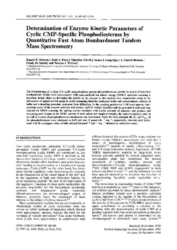 (PDF) Determination of enzyme kinetic parameters of cyclic CMP-specific ...