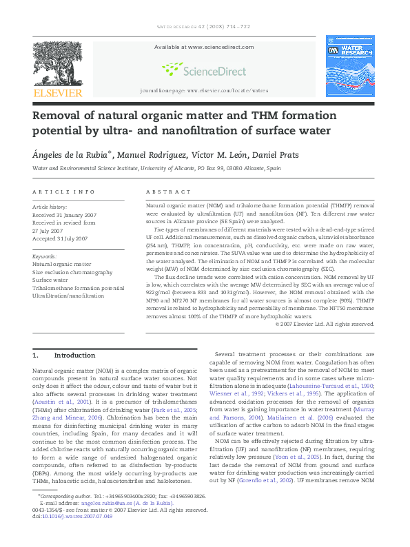 (PDF) Removal of natural organic matter and THM formation potential by ...