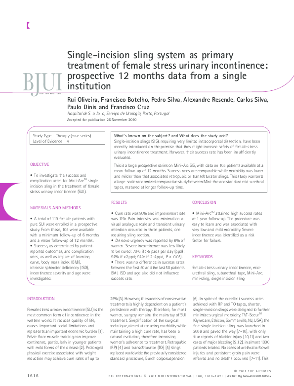 (PDF) Single-incision sling system as primary treatment of female ...