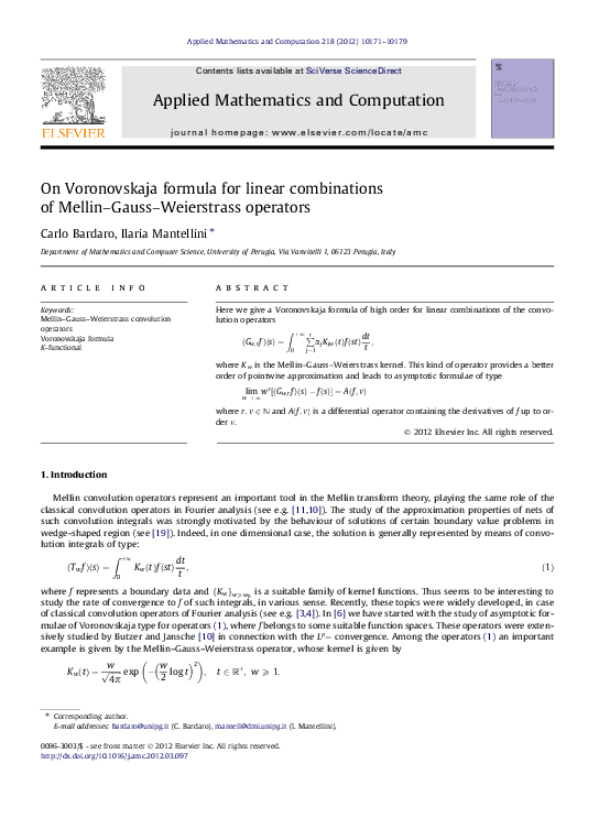 (PDF) On Voronovskaja formula for linear combinations of Mellin–Gauss–Weierstrass operators